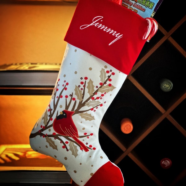Cardinal Embroidered Christmas Stocking, Family Christmas Stocking ...