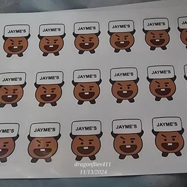 Custom Name Label Waterproof Sticker, Set of 21, Chimmy, Cooky, Koya ...