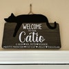 Hand Painted Welcome to the Catio Sign, Wood Cat Shaped Sign, Hanging ...