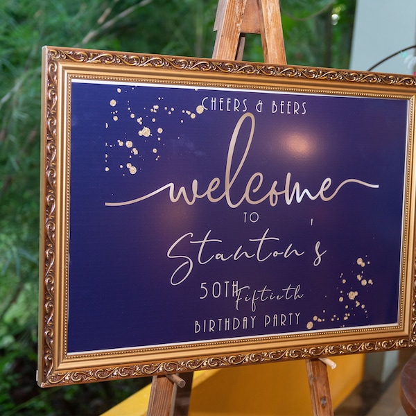 Editable Welcome Sign - Navy Gold Printable Unisex Birthday Welcome ...