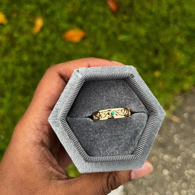 Cottagecore Leaf Solid Gold Mens Band Ring , 14K Gold Floral Wedding ...