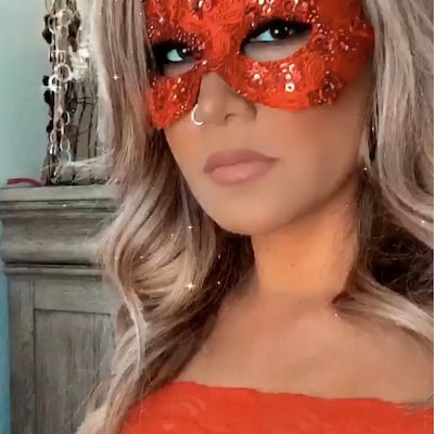 Sequined Red Masquerade Mask With Rhinestones and Embroidery ...
