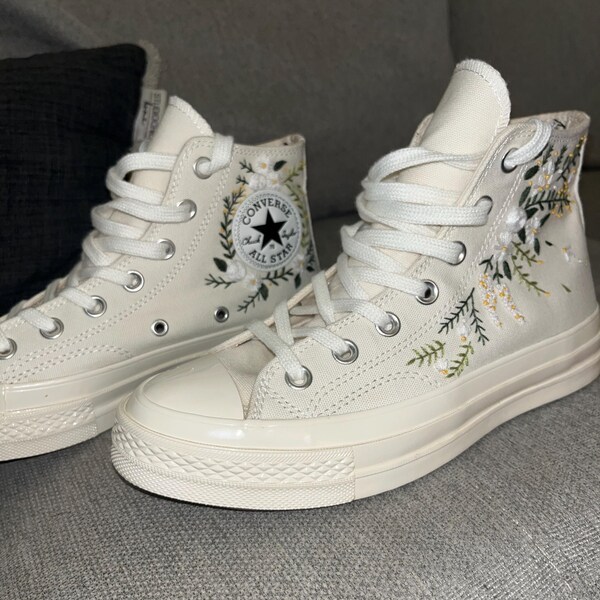 Custom Embroidered Wedding Converse, White Flowers Embroidered Sneakers ...
