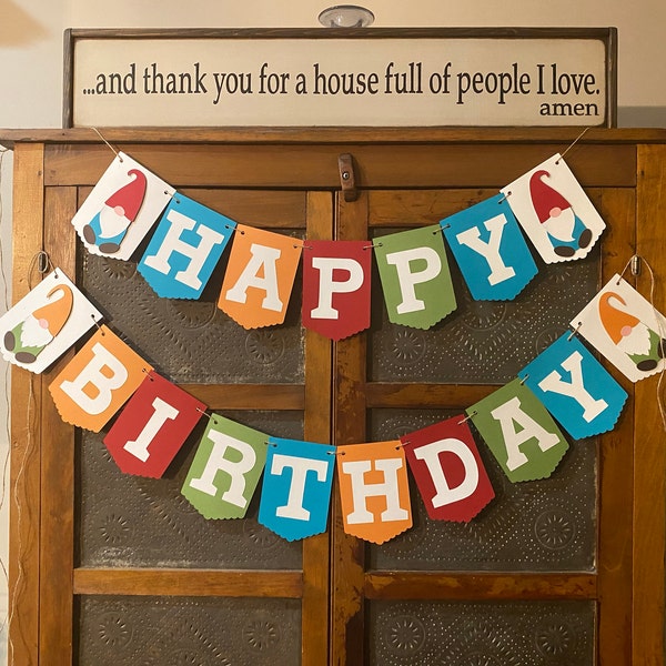 Gnome Birthday Banner - Cute Gnomes - Gnome Birthday Party - Garden ...