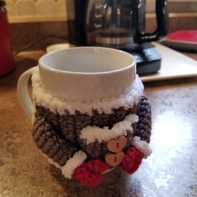 Gray Mug Cozy, Crochet Mug Cover, Mug Cosy With Pocket, Pocket on the ...