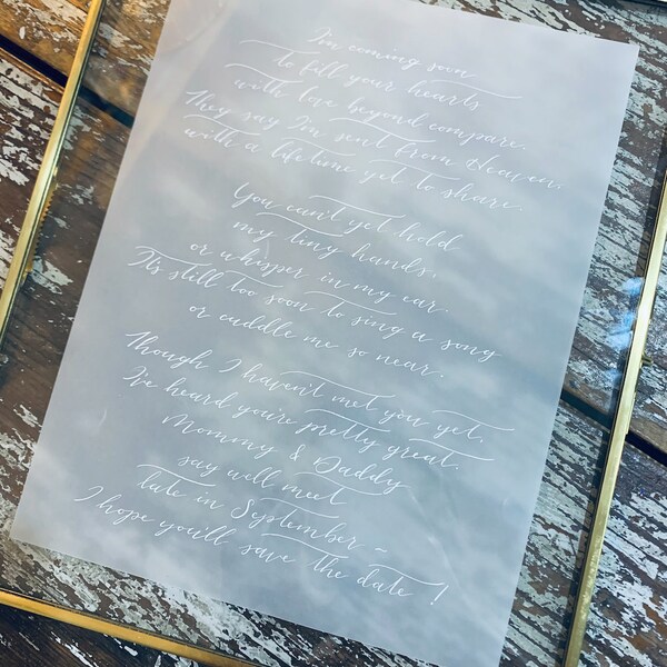 Custom Calligraphy Wedding Vows/ Love Letter - Clear Vellum ...