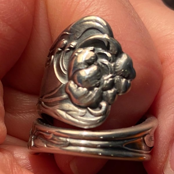 Hibiscus Flower Ring, Hibiscus Ring, Honolulu Hawaii Spoon Ring, Vintage Spoon Jewelry, Sterling ...