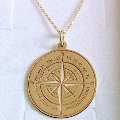Real 14k Solid Gold Compass Necklace Personalized Yellow Gold Compass ...