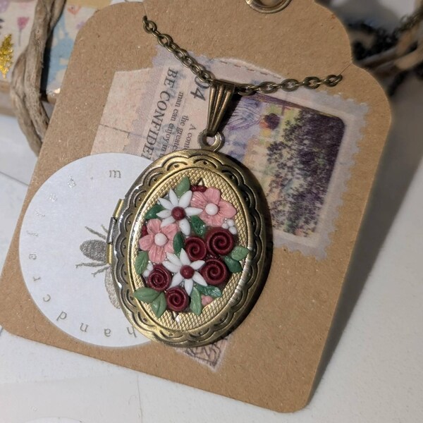 Floral Heart Photo Locket, Antique Vintage Necklace With Delicate ...