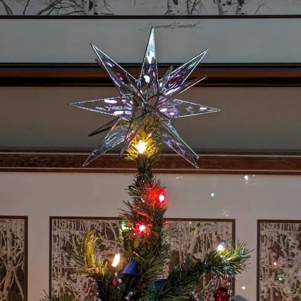 Moravian Star Christmas Tree Topper Stained Glass Bethlehem Ornament ...
