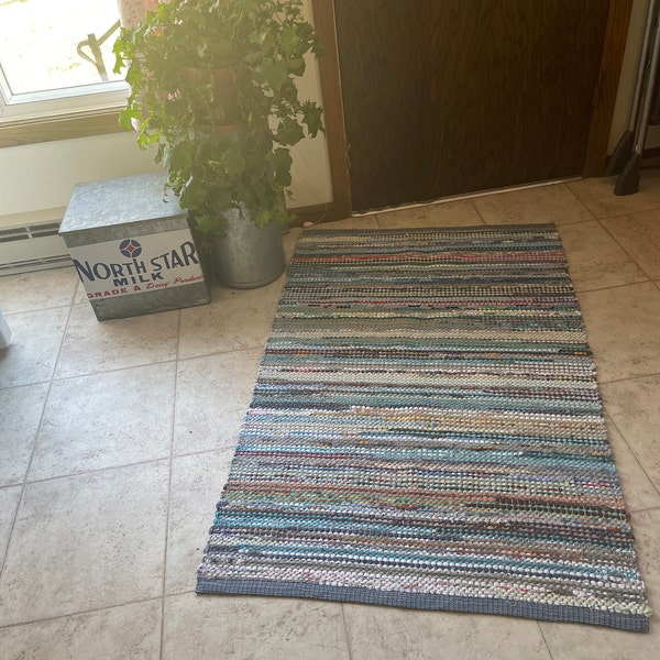 Handwoven Denim Rag Rug, Blue Jeans Entryway Rug, Washable Kitchen ...