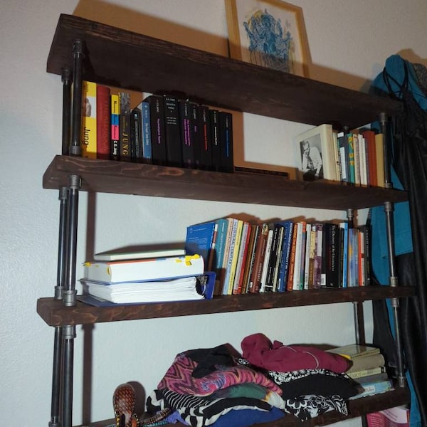 Steampunk Book Shelf, Industrial Bookcase, Wooden Book Case, Wooden ...