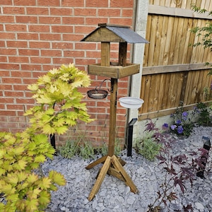 Wooden Ground Wild Garden Bird Table Feeder With Slate Roof Ready-made ...