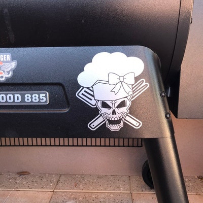 Pitmaster BBQ Barbecue Skull Vinyl Decal Grilling Smoker Spatula Fork ...