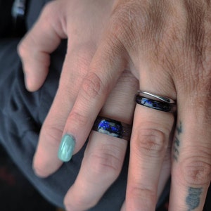 Galaxy Orion Nebula Ring for Women, Engagement Ring Set, Black Titanium ...