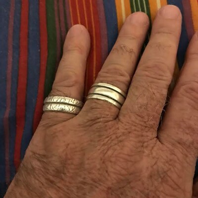 Antique Silver Double Bar Scratched Open Ring, Mens Textured Style Band ...
