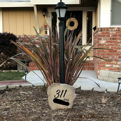 Script Address Rock Sign Engraved Rock Personalized Garden Stone House ...