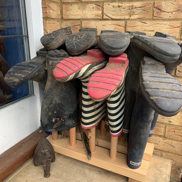 Wooden Wellington, Welly Boot Rack, Traditional Boot Storage Holds Upto ...