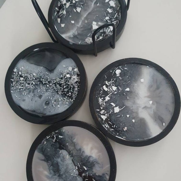 Sage Green and Silver Resin Wooden Coasters - Etsy