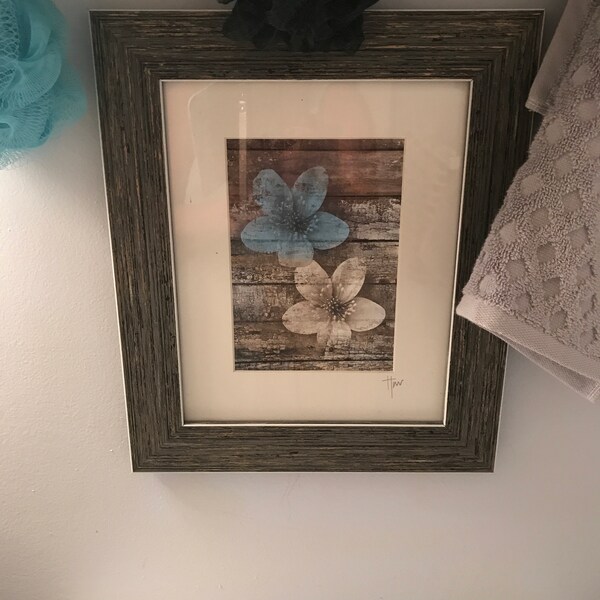 Rustic Modern Blue Brown Floral Home Decor Modern Farmhouse Wall Art ...