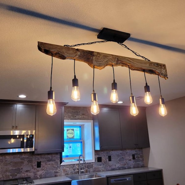 Live Edge Olive Wood Pendant Chandelier for Dining Room, Rustic ...