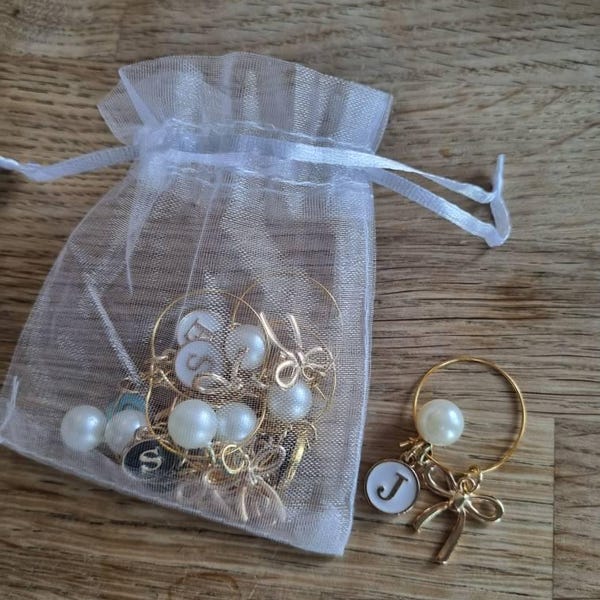 Personalized Initial Wine Glass Charms | Pearl Glass Name Tags ...