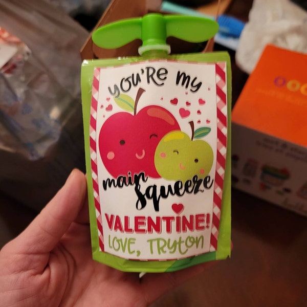 EDITABLE You're My Main Squeeze Applesauce Valentines Day Kids Gift Tag ...
