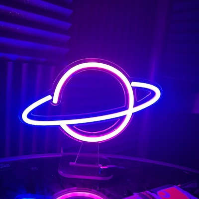 9.8x8in Saturn Planet Neon Light Sign Table Lamp LED Lights for Kids ...