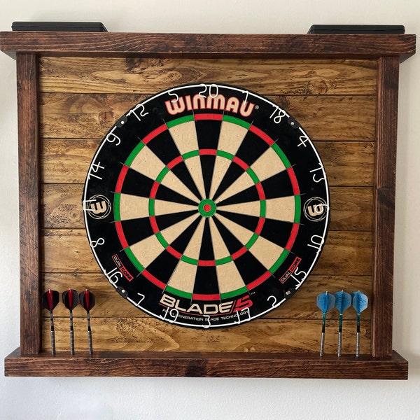 Handmade, Solid Wood Rustic Dart Board Surround, Walnut Wax Frame/ Walnut Wax Backboard ...