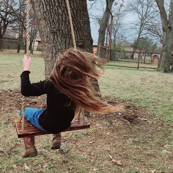 Handcrafted Wooden Tree Swing, Natural or Charred, Rope Included - Etsy