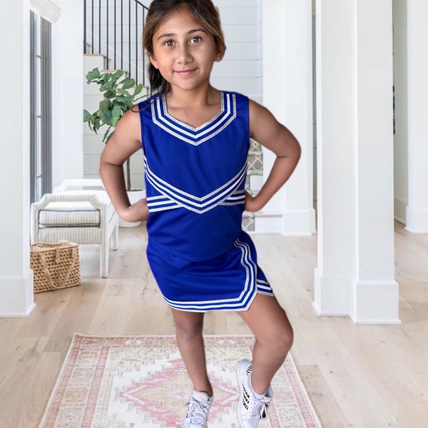 Blue & White Cheer Uniform, Customized Cheerleading Uniform, Girls ...