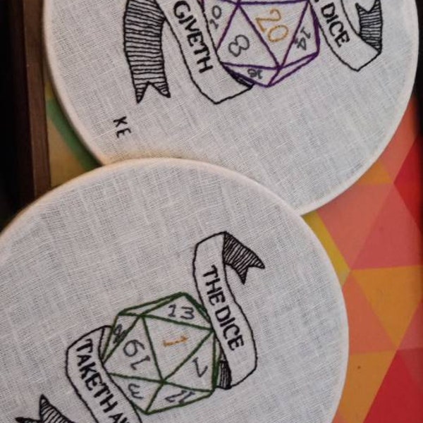 The Dice Giveth & the Dice Taketh Away - Two D20 DND Embroidery ...