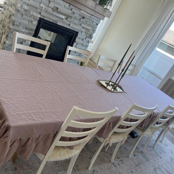 Extra Large Round Ruffled Dusty Rose Tablecloth / Custom Soft Pink ...