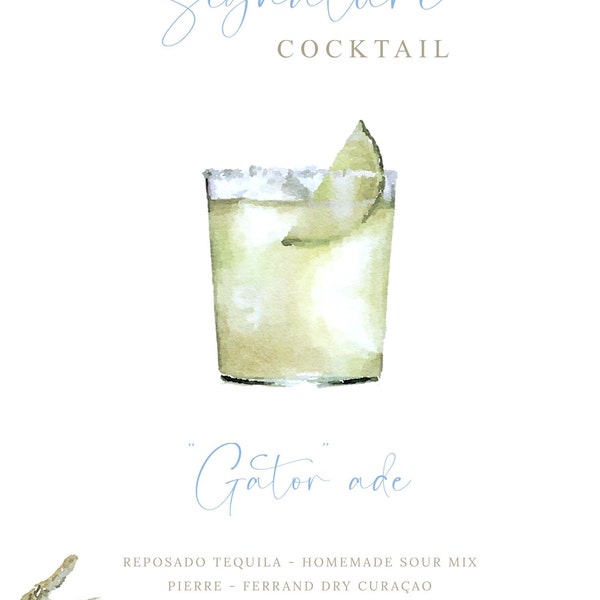 Watercolor Signature Cocktail Sign - Etsy
