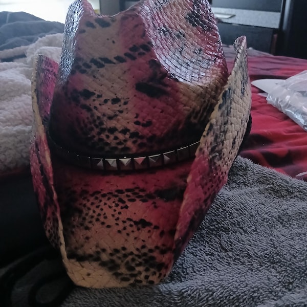Pink Python Snakeskin Straw Cowboy Hat for Men and Women - Hand-painted ...
