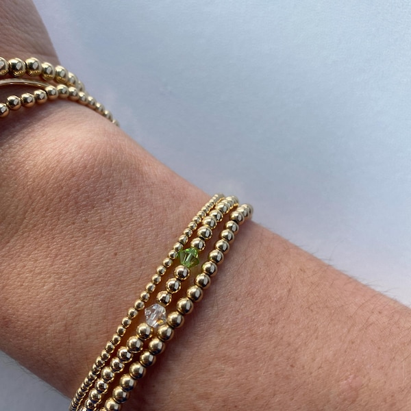 Carol |non Tarnish 14k Gold Filled Beaded Stretch Bracelet | Gold Ball Bracelet | Sterling ...