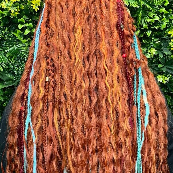 Bohemian Curls Cooper Dreads and Textured Braids Soft Red Curly Wavy ...