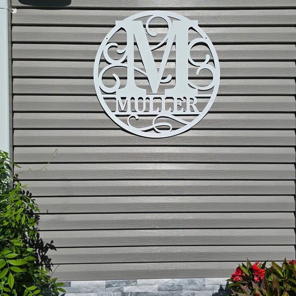 Round Personalized Metal Monogram Sign. Wedding Gift. Family Name Sign ...