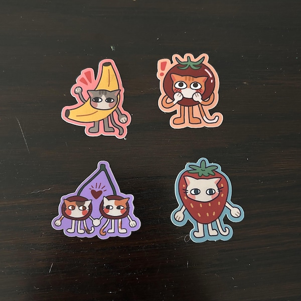Fruit Cat Stickers | Cute Aesthetic Matte Vinyl Sticker Pack - Etsy