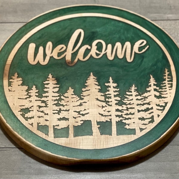 Welcome Sign Round Trees Cut File - Etsy