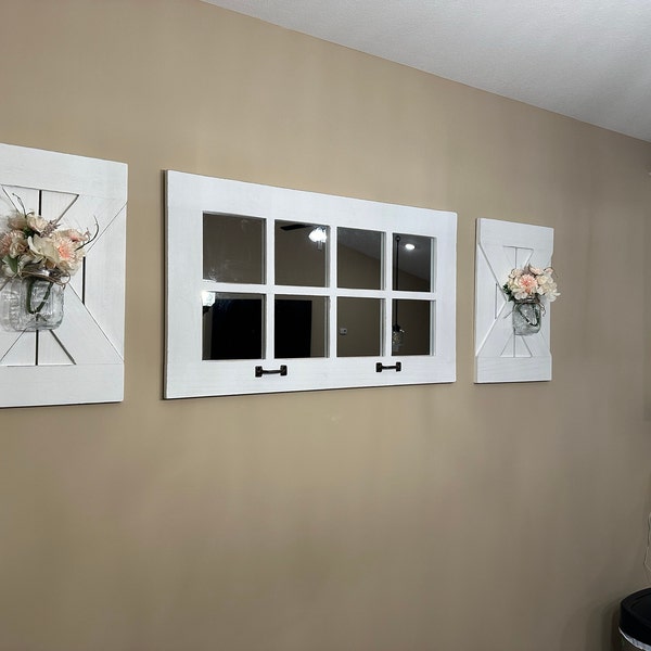 8 Pane Farmhouse Wall Decor Window Mirror - Rustic Window Mirror ...