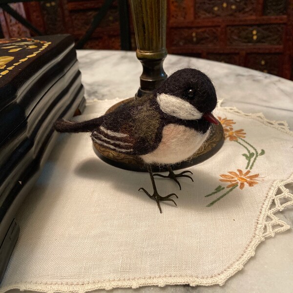 Needle Felted Chickadee - Felted Bird - Bird Figurine - Faux Taxidermy ...