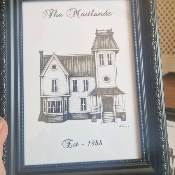 21 Chester Place, Addams Family Mansion, B&W Print, Pencil Sketch Print ...