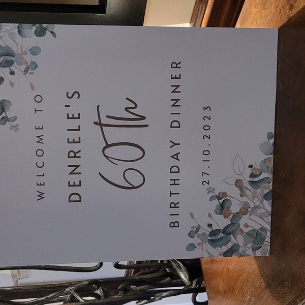 Personalised 60th Birthday Party Sign Green and Gold Custom Name 60th ...