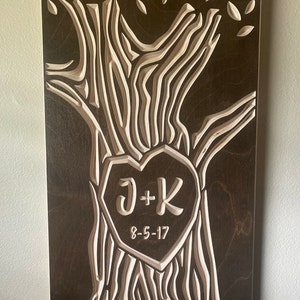 Initials Carved in Tree Personalized Anniversary and Wedding Gift Wood ...