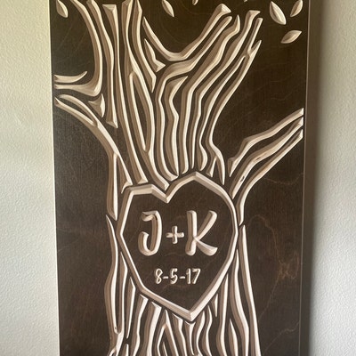 Initials Carved in Tree Personalized Anniversary and Wedding Gift Wood ...