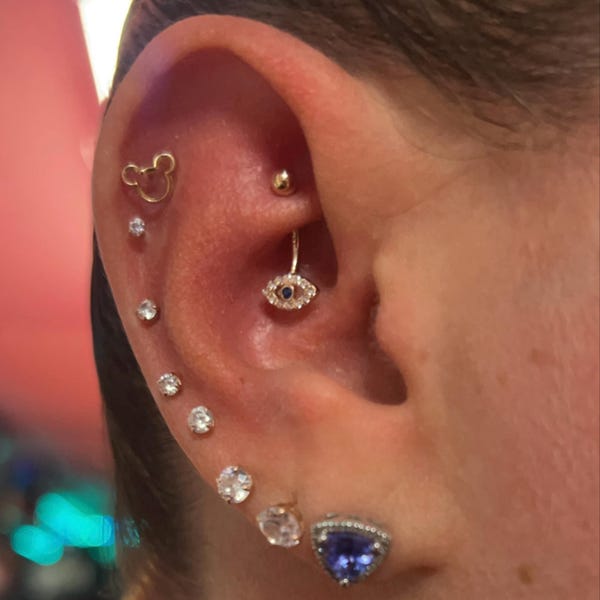 14K Solid Gold Evil Eye Eyebrow Ring/rook Barbell/curved Barbell/rook ...