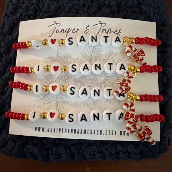 Christmas Bracelet Stack: Beaded Holiday Word Bracelets With Santa ...