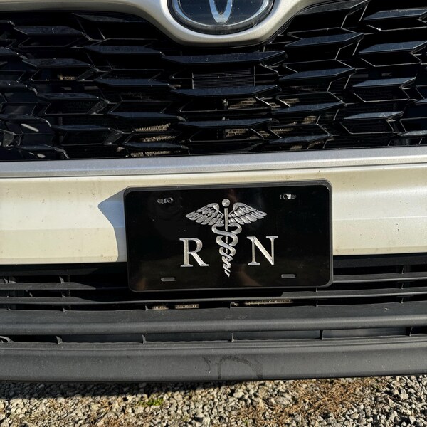 RN Registered Nurse License Plate Engraved Car Tag Silver Diamond ...