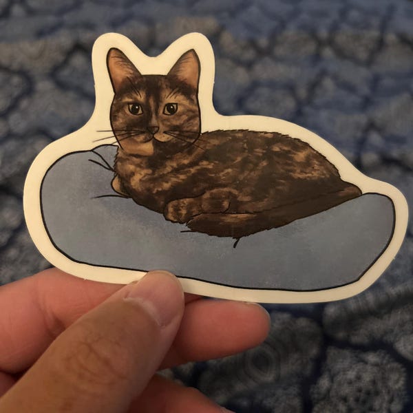 Tortoiseshell Cat Sticker 4.14x3 In, Tortie Cat Sticker, Hand Drawn Art ...